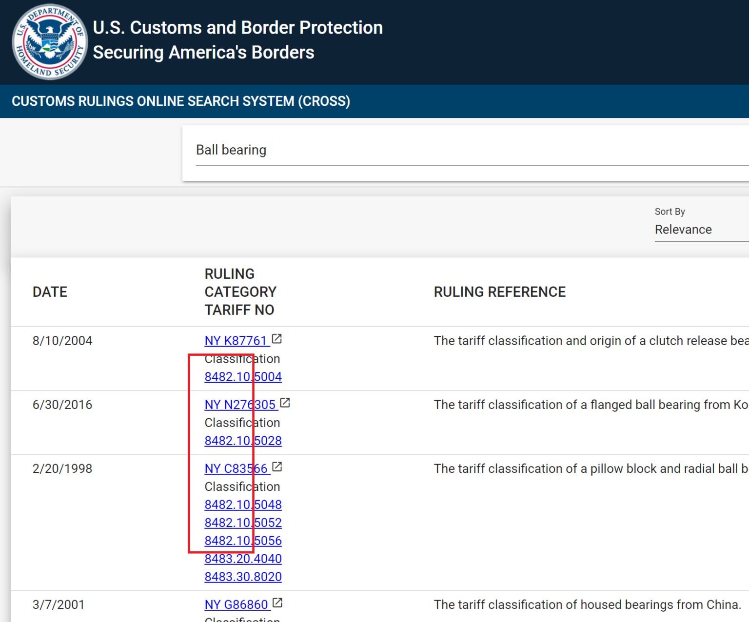 Search HScode from Customs Ruling Database